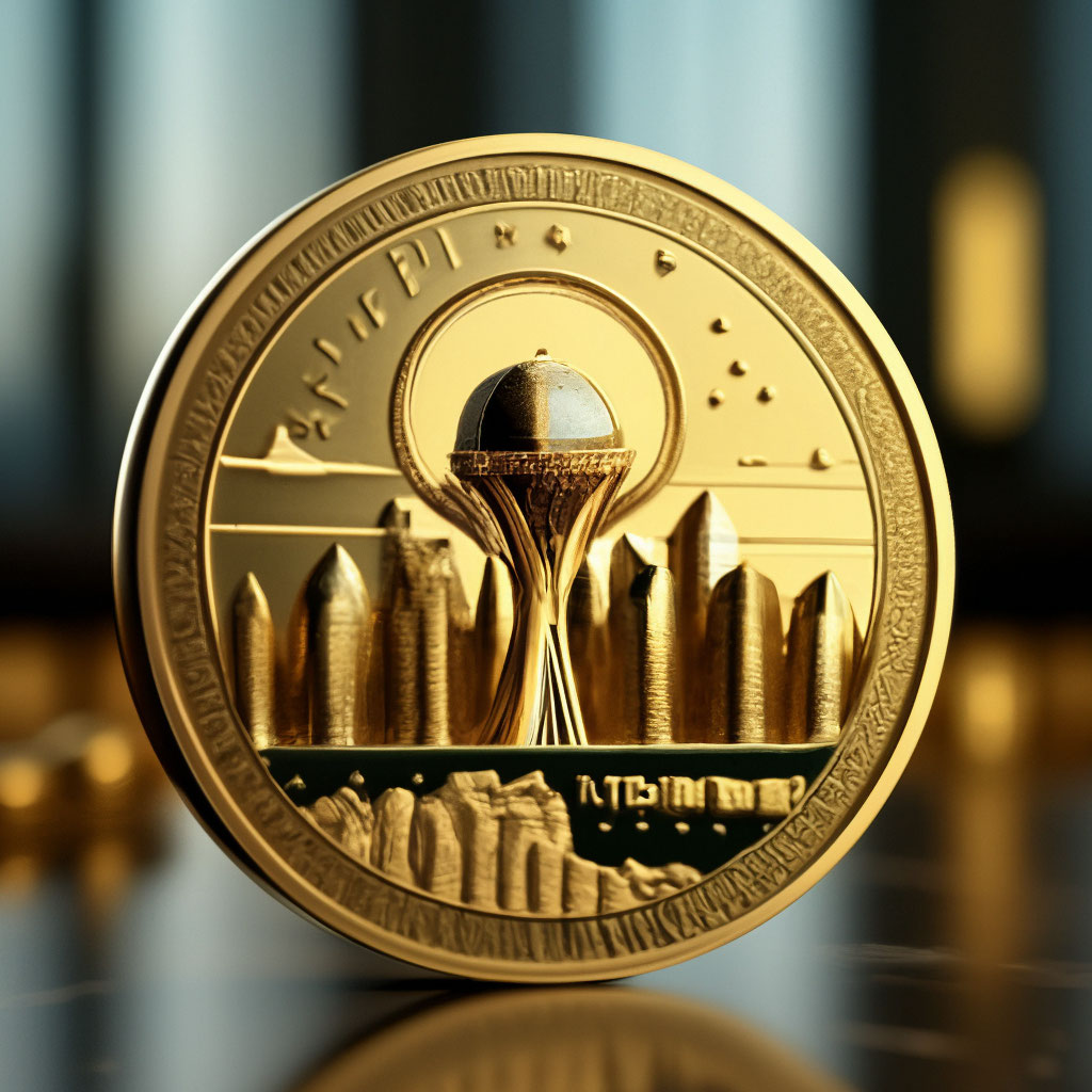 "The coin is made of gold with the image of Astana, realistic ...