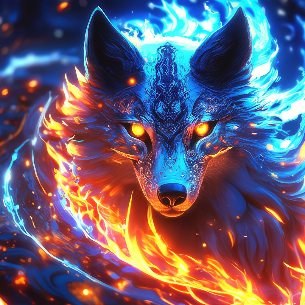 "Surrealism, anthropomorphic cute wolf in anime style, consisting of ...