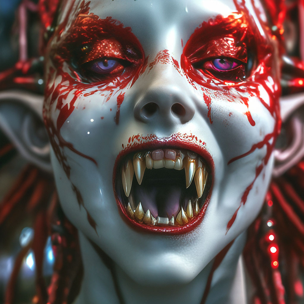 "Anthropomorphic piercing, symbiosis, gloomy, scarlet eyes, horror, tin ...