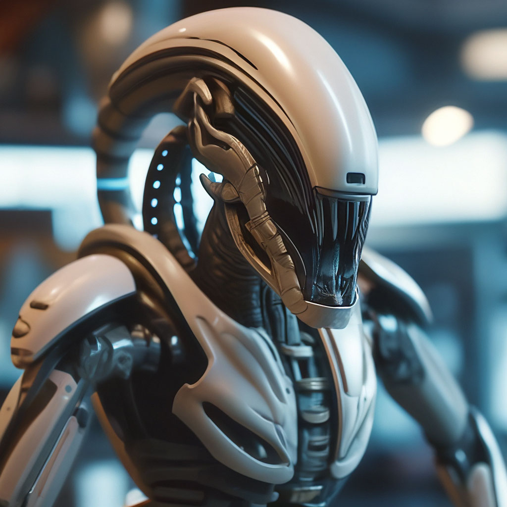 "Xenomorph robot , realistic, high detail, high resolution, 30mm lens ...