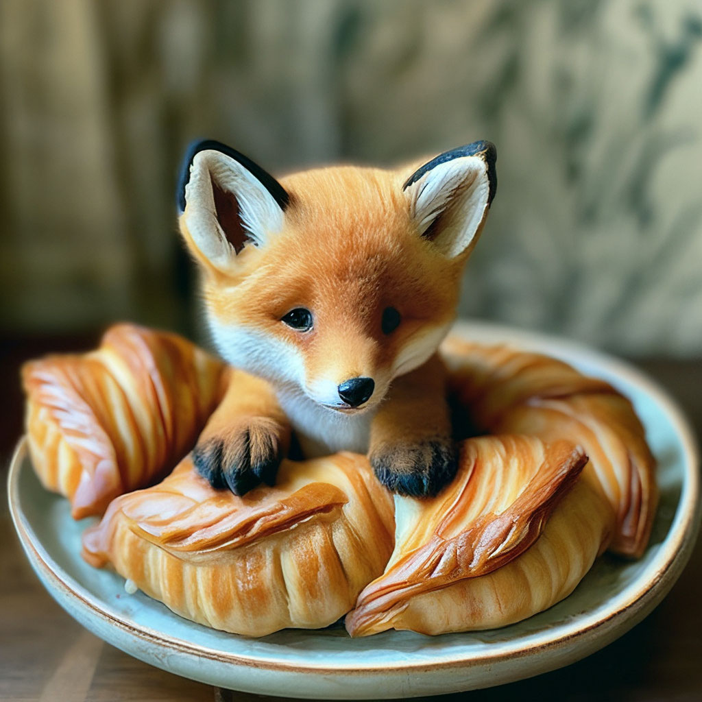 "Croissant have you seen a fox cub" — image created in Shedevrum