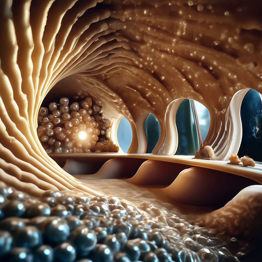 inside the shell of a clam pearl pearl dwelling, separation by rooms ...