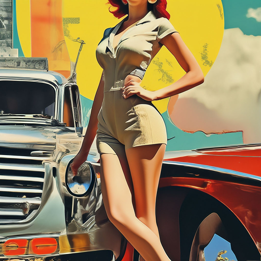 ""On a Hot Afternoon" Soviet pin up style poster" — image created in Shedevrum