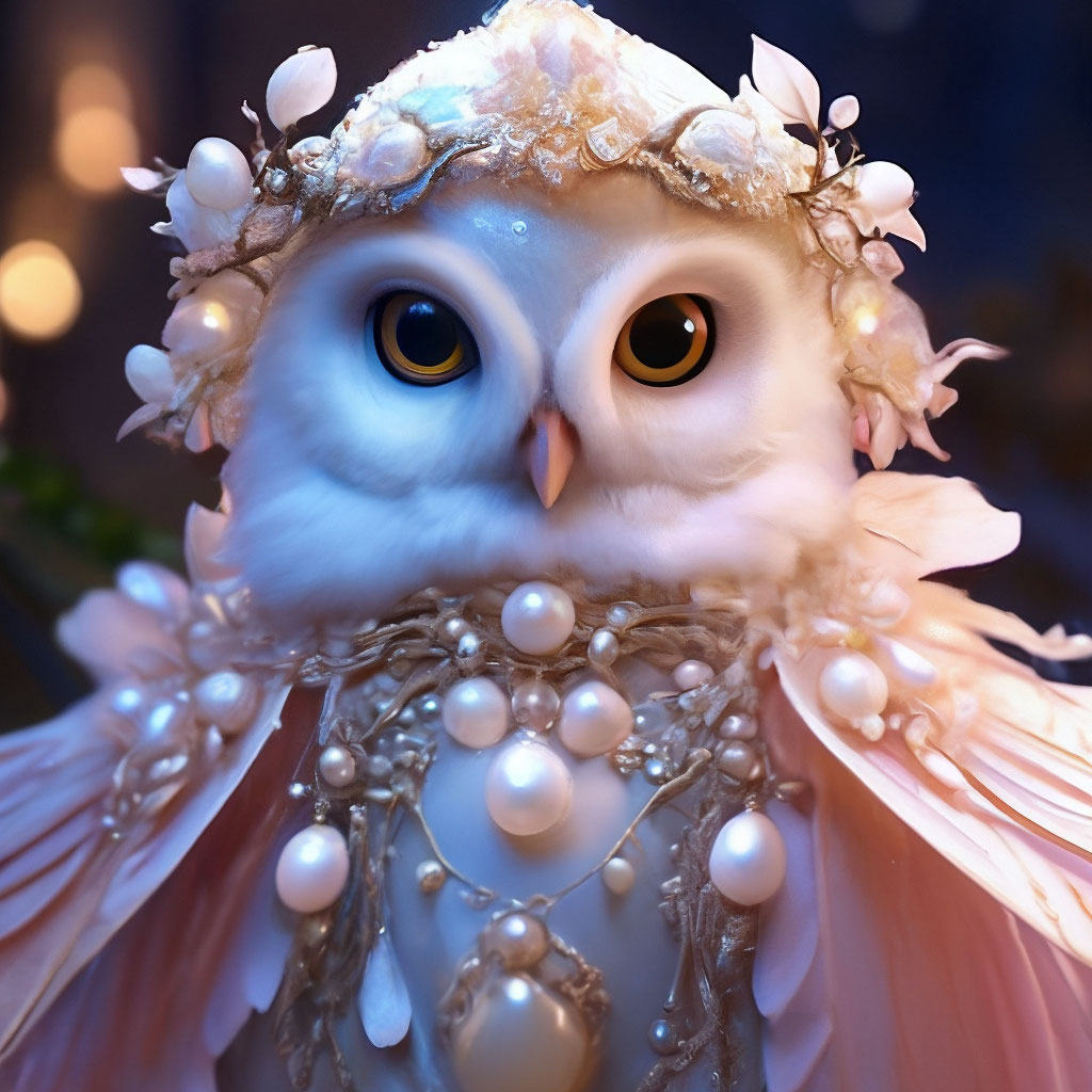 "🦉 Kind sweet very gentle [owl] pearl, photorealism, feathers like ...
