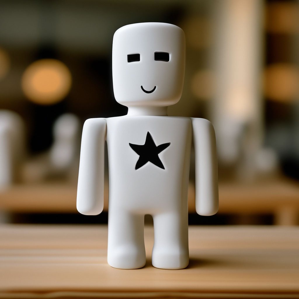 "A white human figure made of clay or similar material standing on a ...