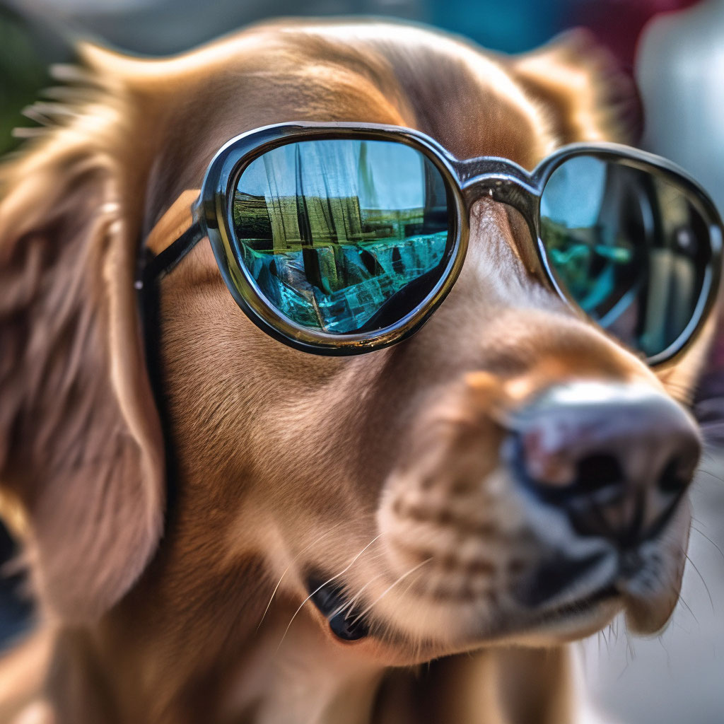 "Dog with very cool glasses,hyperrealism, close-up, aesthetically ...