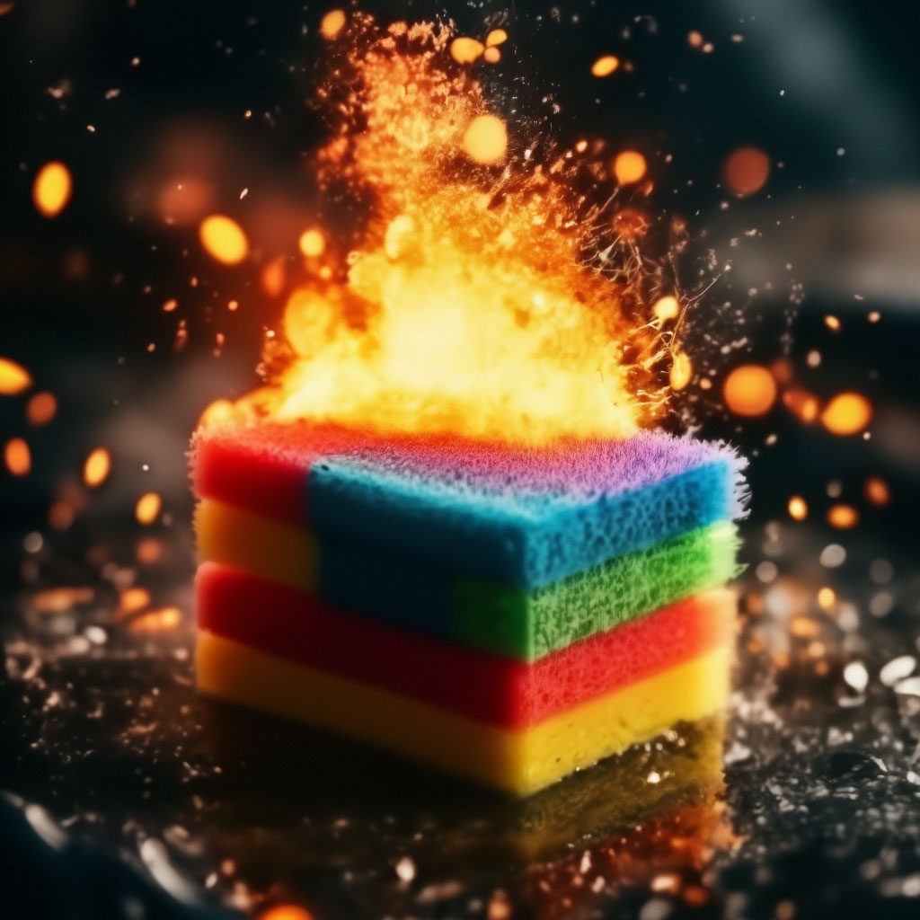 "Sponges for washing dishes are multicolored, a flash of fire, you are ...