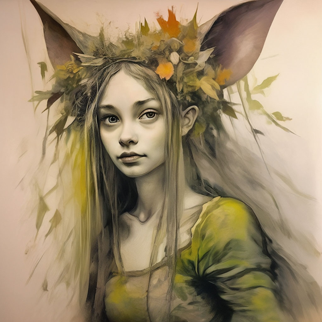 "Color sketch sketch, multicolored portrait of an elf, long ears, dress ...
