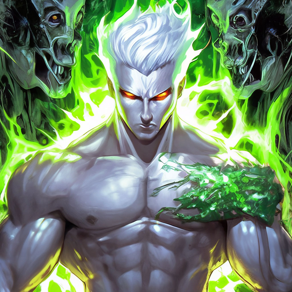 "Art, comic book, grunge, grotesque, glam, demigod, muscular white ...