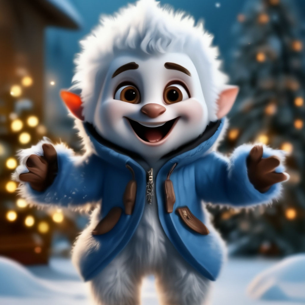 "Funny little Yeti elf cute kind anthropomorphic laughing and dancing ...