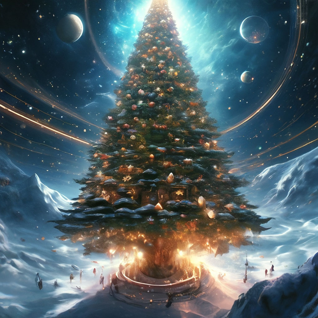 "Christmas tree in space" — image created in Shedevrum