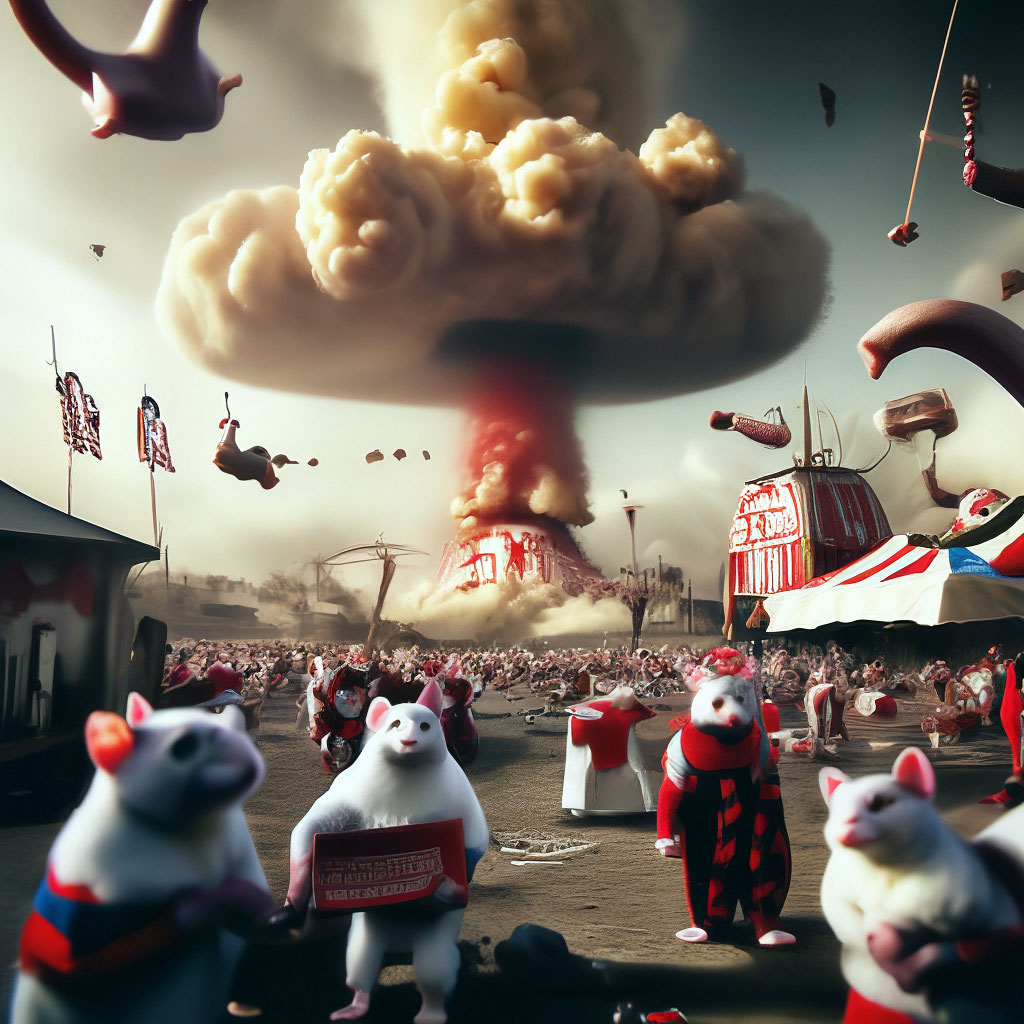 "Morning coffee nuclear explosion apocalypse rats circus clowns ...