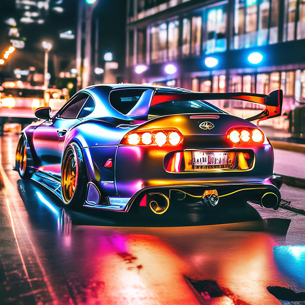 "Toyota Supra in tuning at night with backlight" — image created in ...