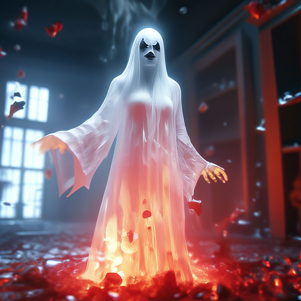 "Smoky transparent ghost stands in an abandoned house, hyperrealism ...