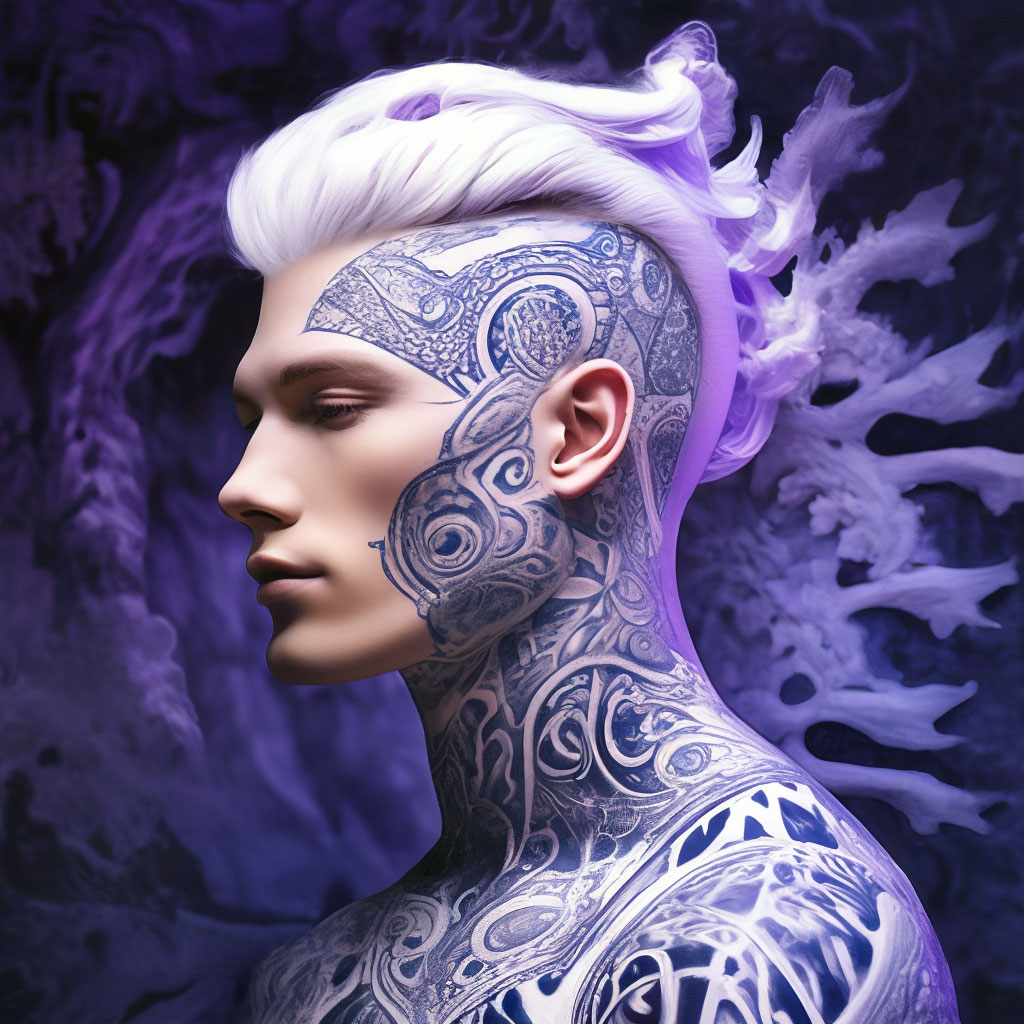 "Portrait, handsome guy consisting of a fractal marine pattern ...