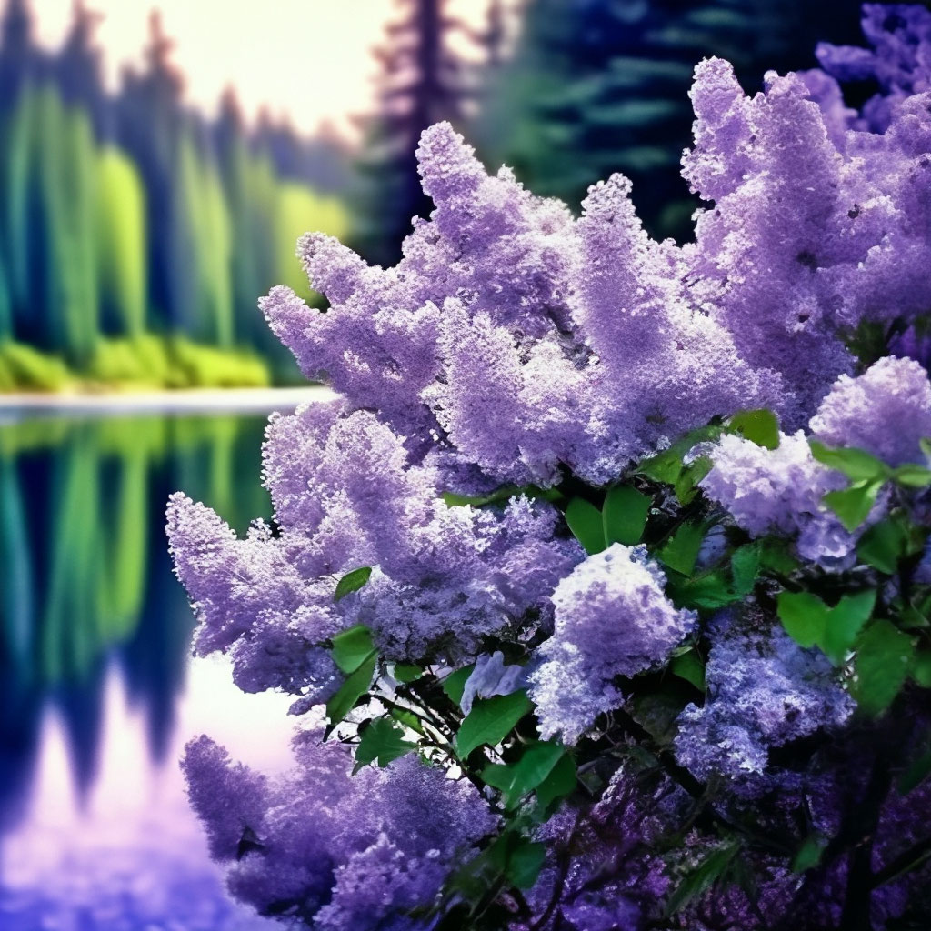 "💫🌹Large lush Bush of white lilac on a background of forest, focus on ...