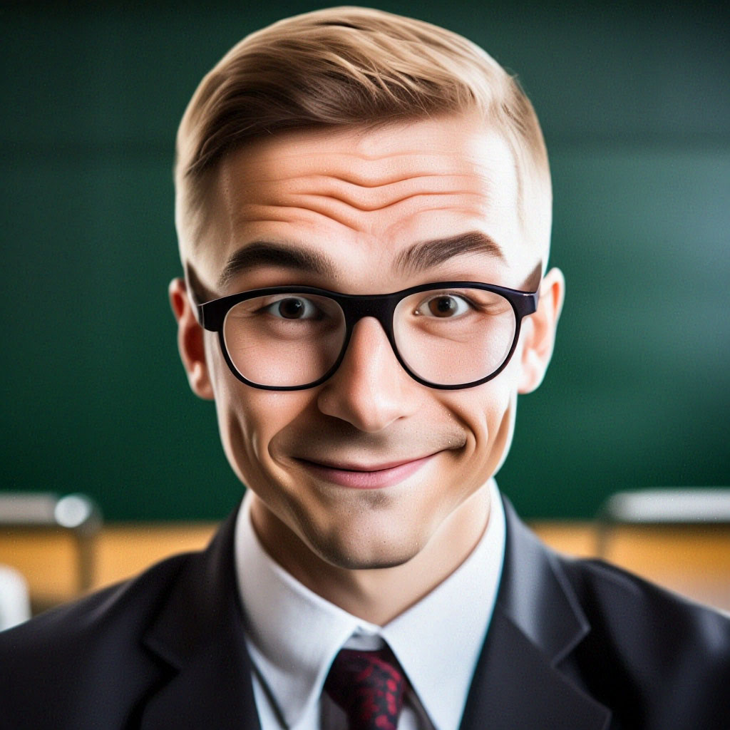 "The teacher asks you to make a smart face" — image created in Shedevrum