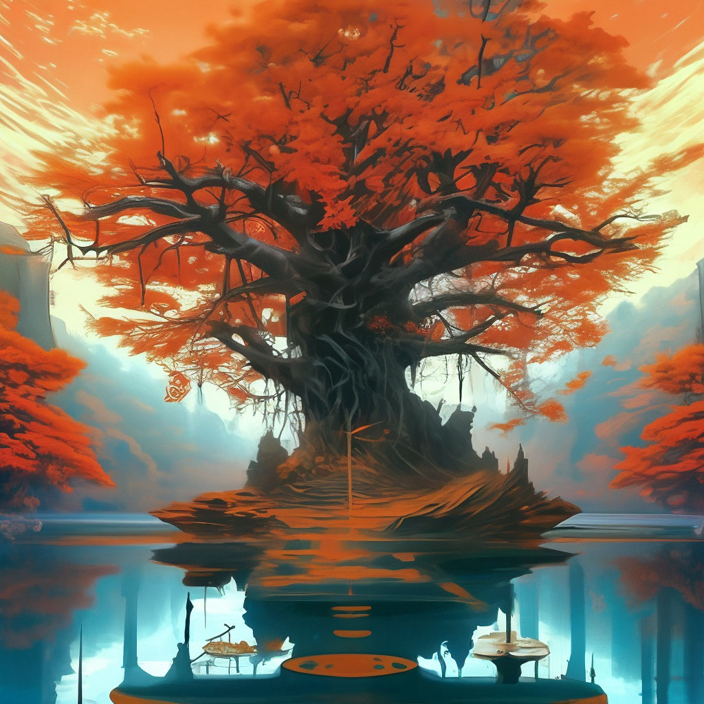 "The branches of the tree entwine the elixir of the autumn landscape ...