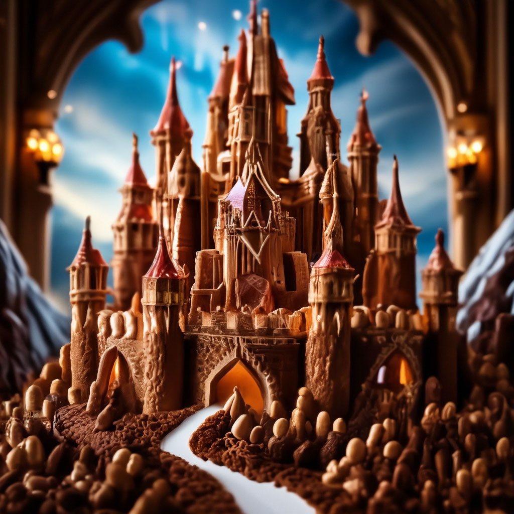 "A huge gingerbread castle in a magical world" — image created in Shedevrum