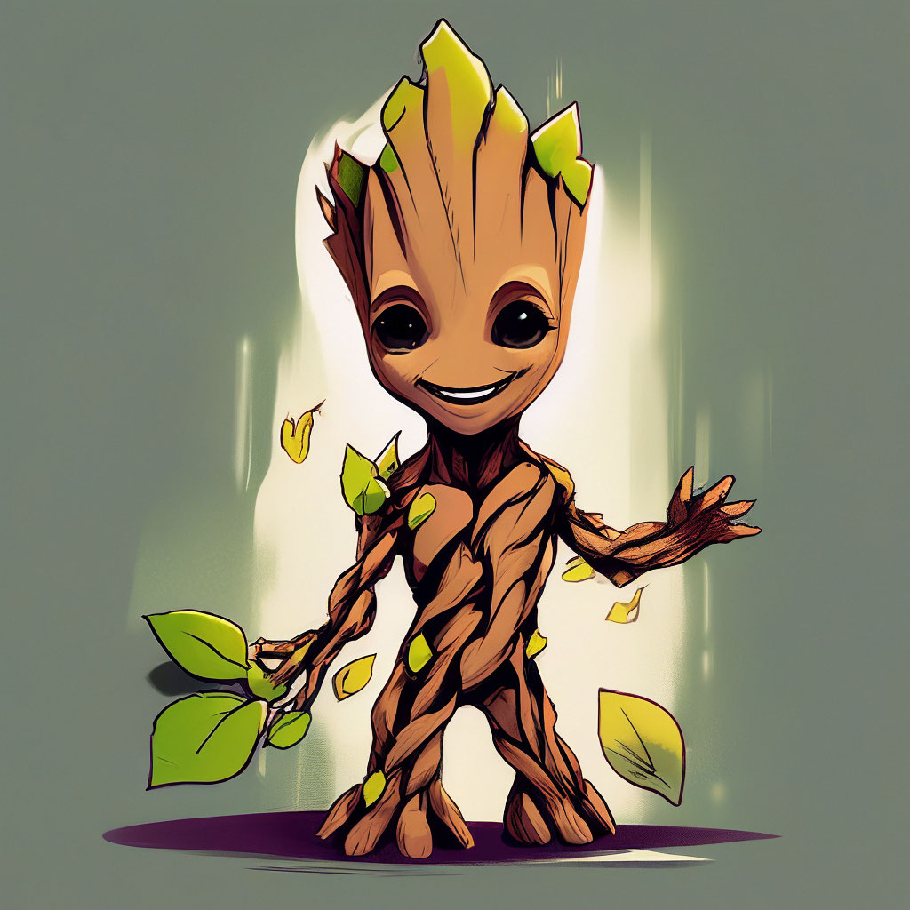 "I am Groot Cute little Groot" — image created in Shedevrum