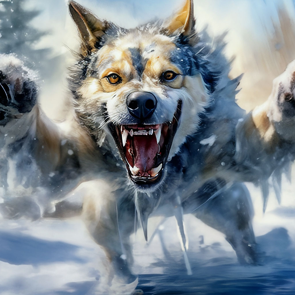 "General plan, comic, aggression, angry dog, jump, lifting off the ...