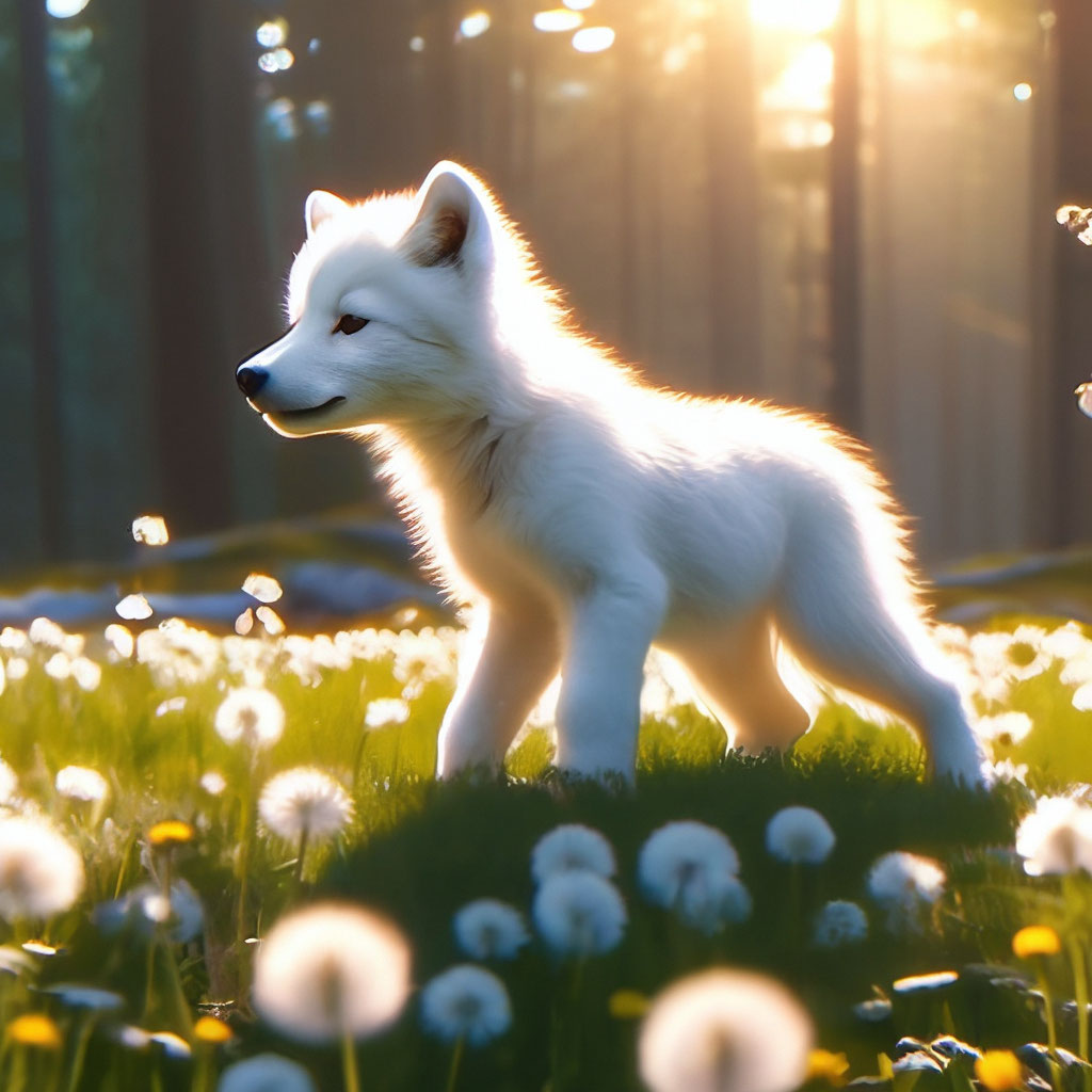 "White fluffy wolf cub Sci-fi hyperrealism full-length naturalism,in a ...