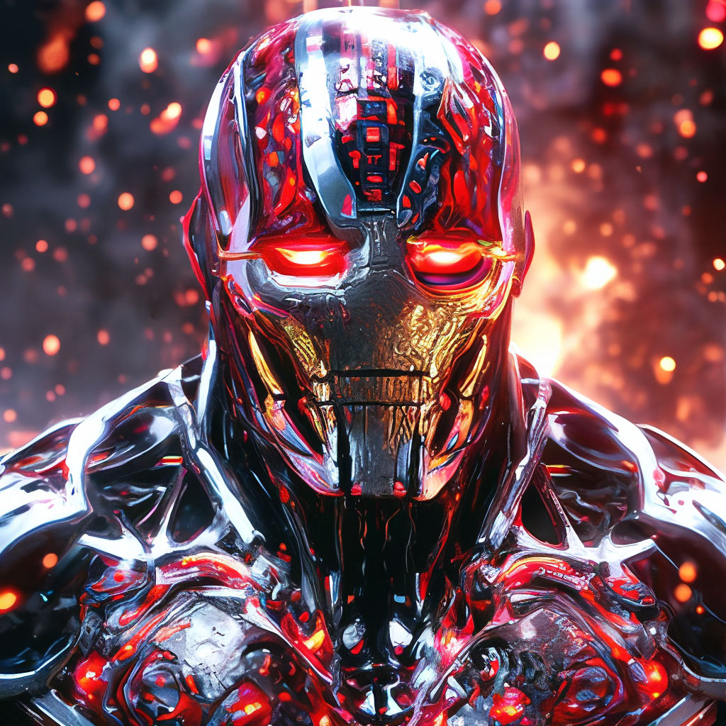 "Ultron megarealism, high detail, atomic explosion, red, black,white ...