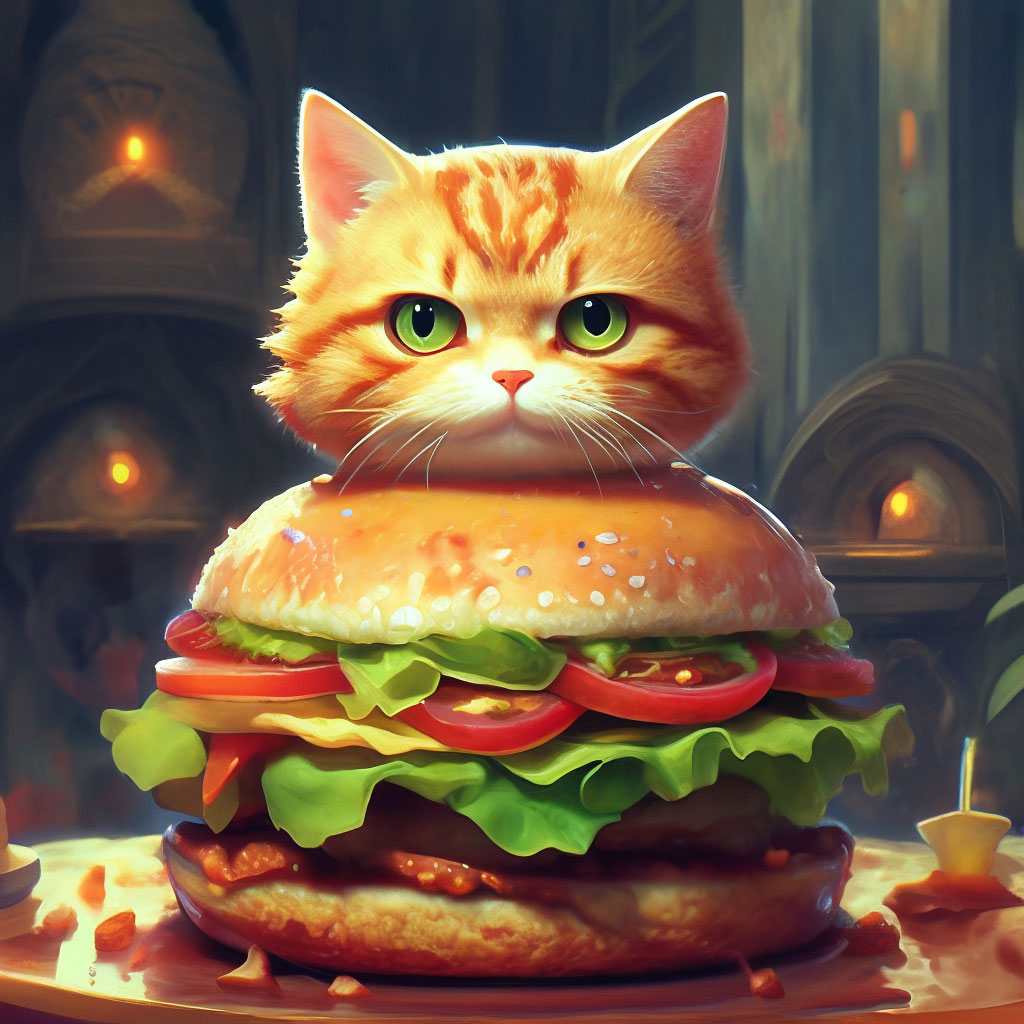 "Burger cat" — image created in Shedevrum