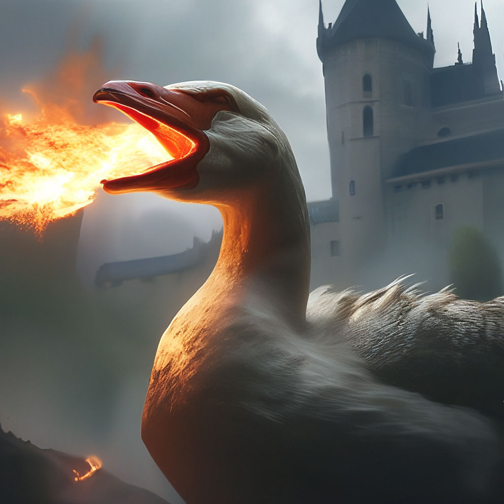 "Goose dragon dragon, goose releases fire, goose burns castle with ...