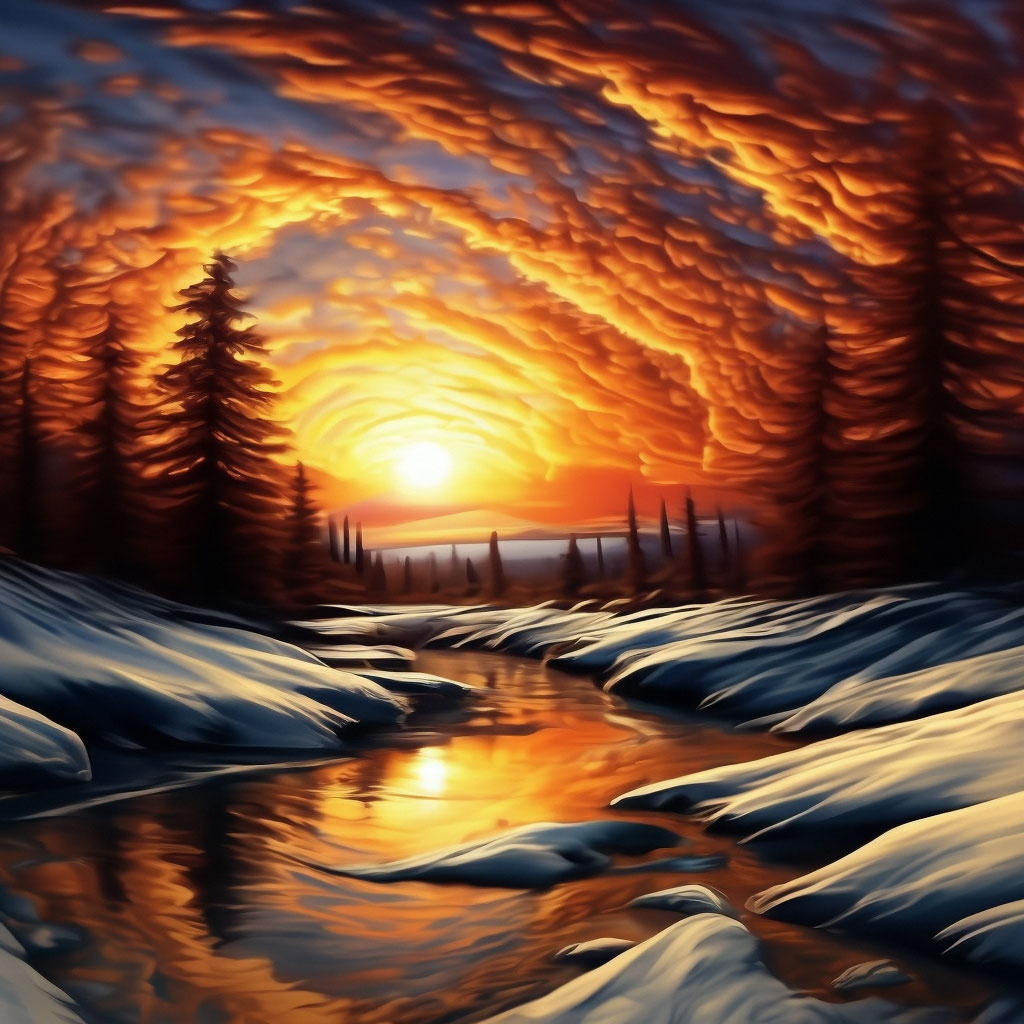 "😼 fractal sunset in winter" — image created in Shedevrum