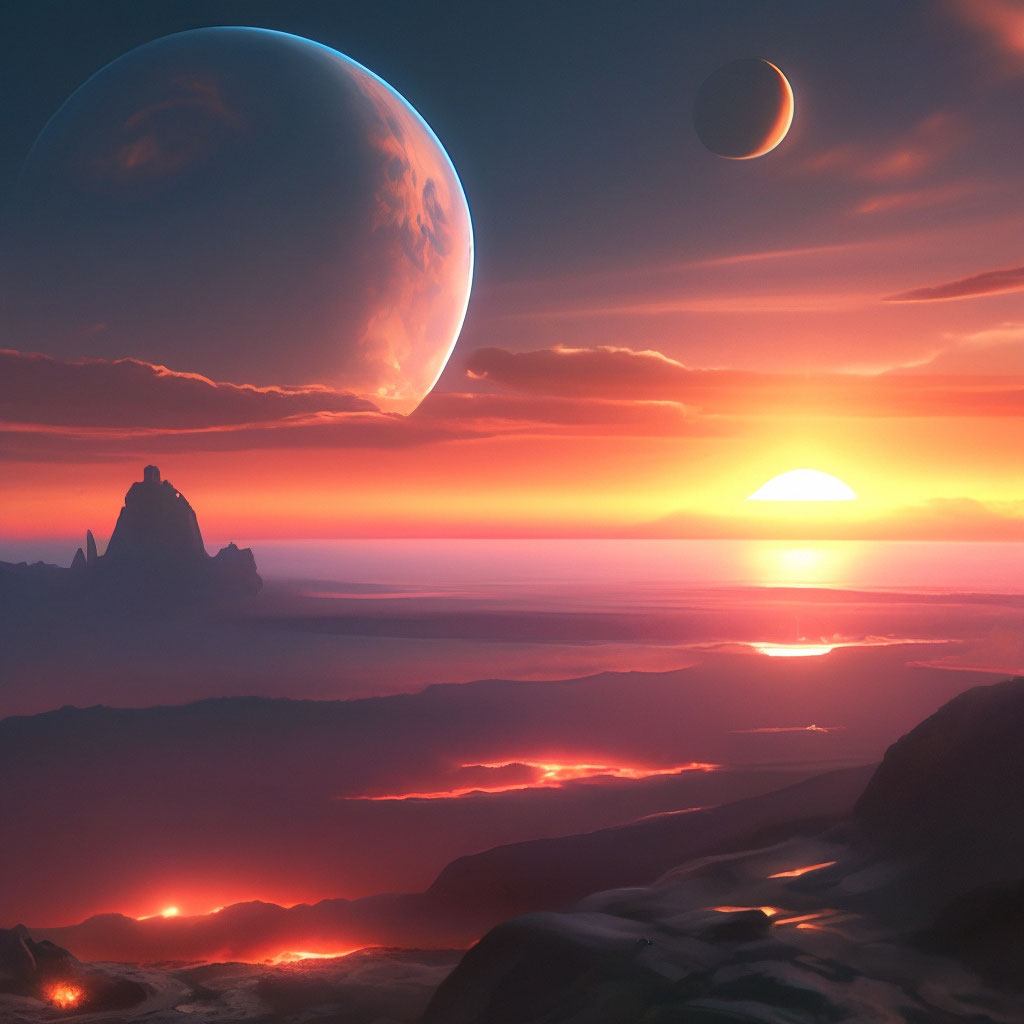 "Sunset on another planet" — image created in Shedevrum