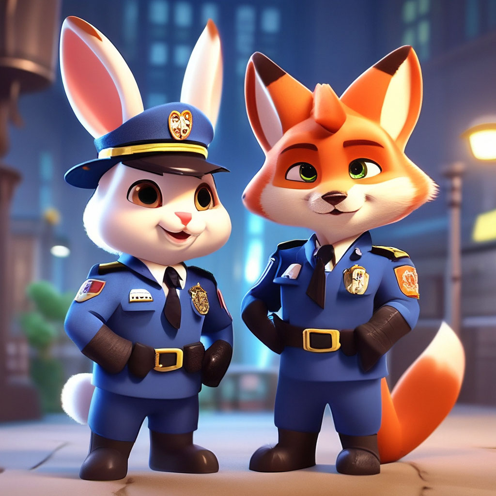 "A police rabbit and a Fox from the cartoon "Zveropolus".Cute cartoon ...