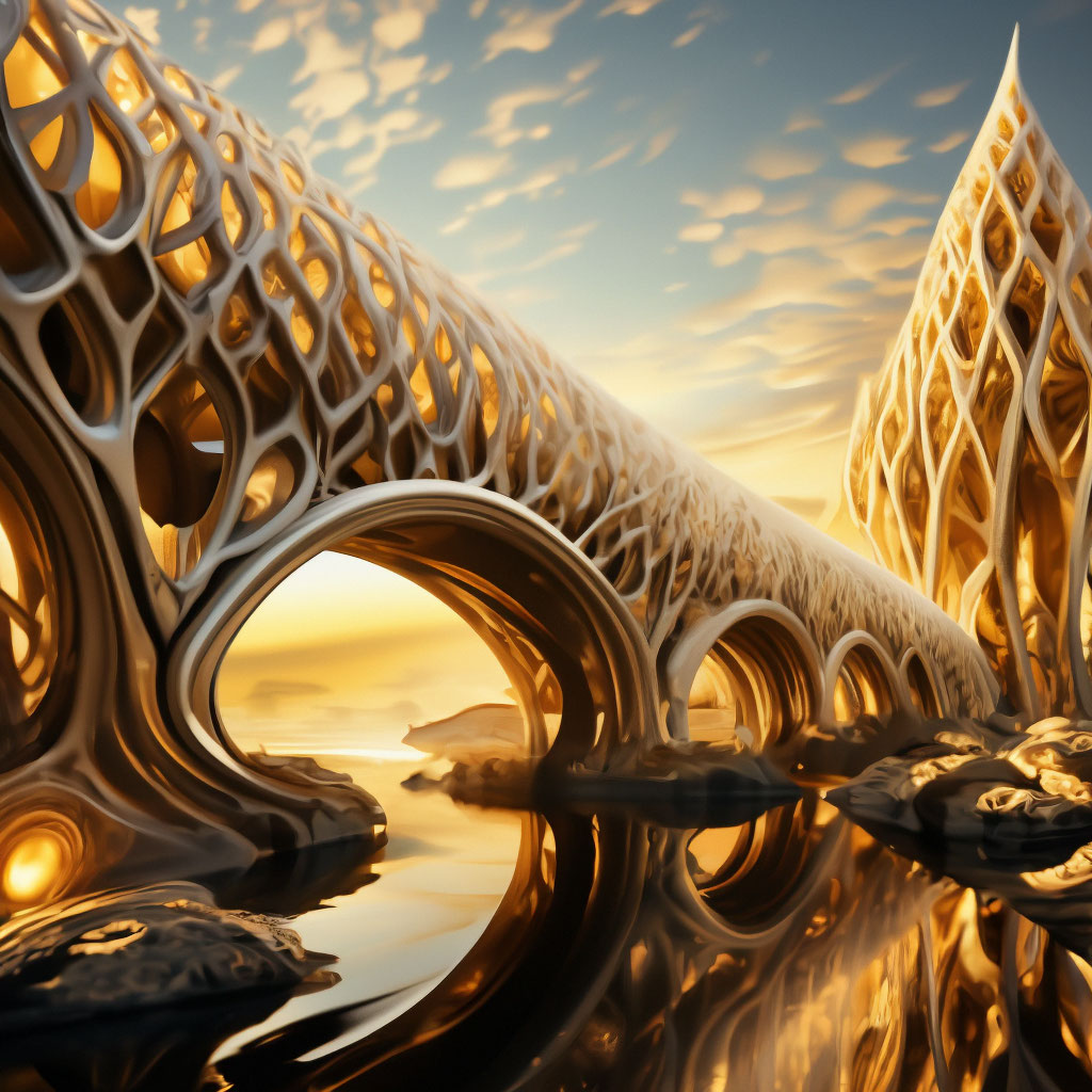 "Surreal landscape, bridges. the style of the Moscow crystal Island ...