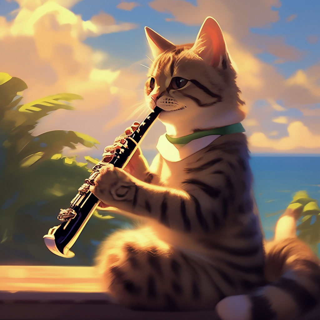 "The cat plays the clarinet, with thoughts of the coming summer ...