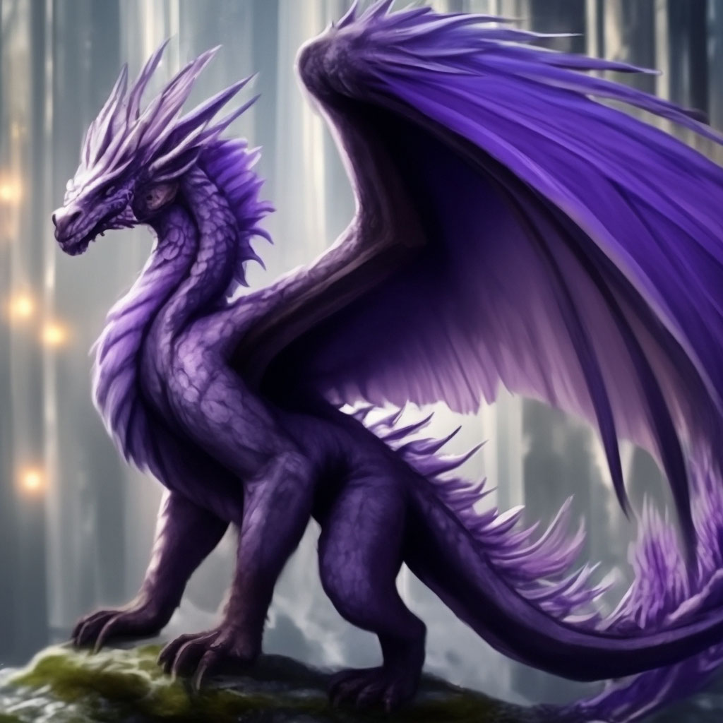 "A soft purple dragon with lilac eyes in full growth with aesthetic ...