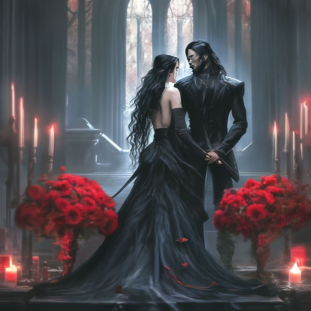 "A Gothic bride with a red bouquet of roses straight from a dark ...