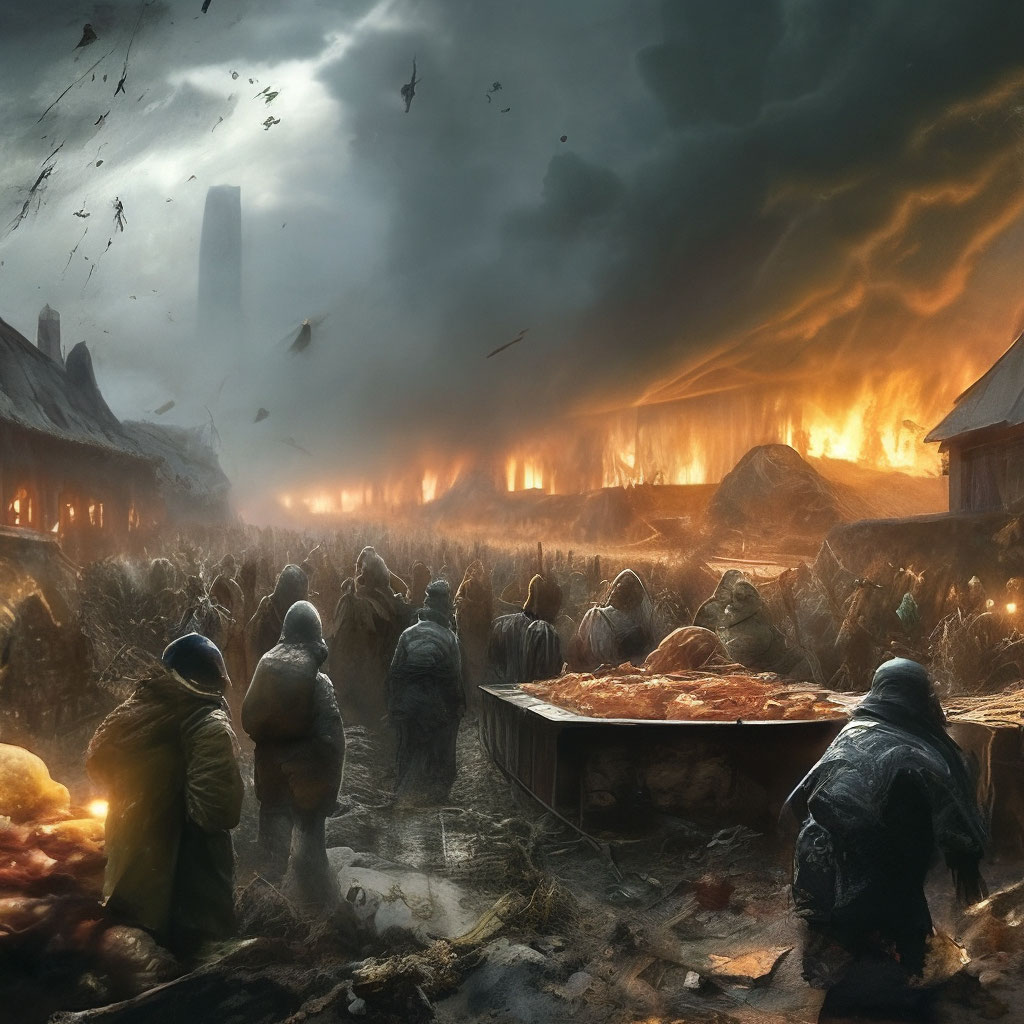 "A feast during the plague, a lot of food and people apocalypse ...