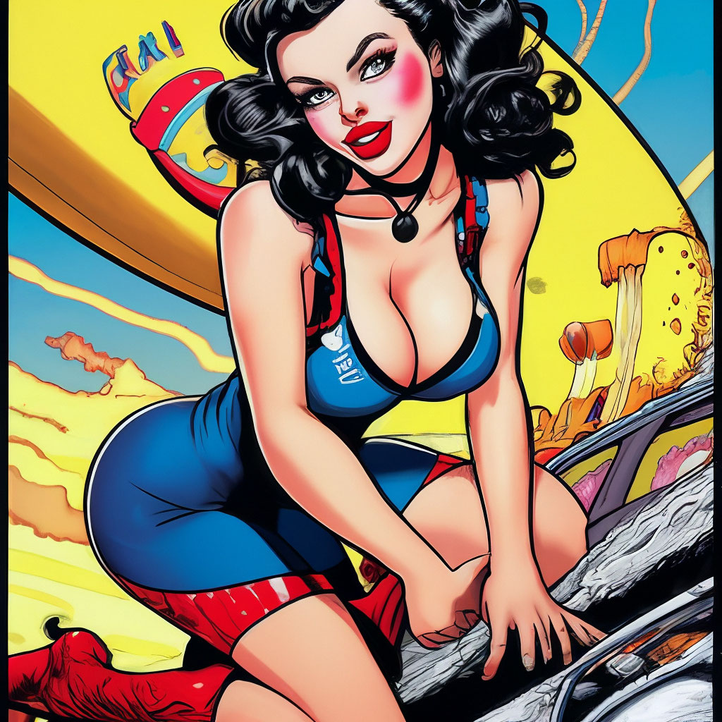 "Bent down on all fours,cartoon, cartoon, comic, soviet pin-up style, …" — image created in ...