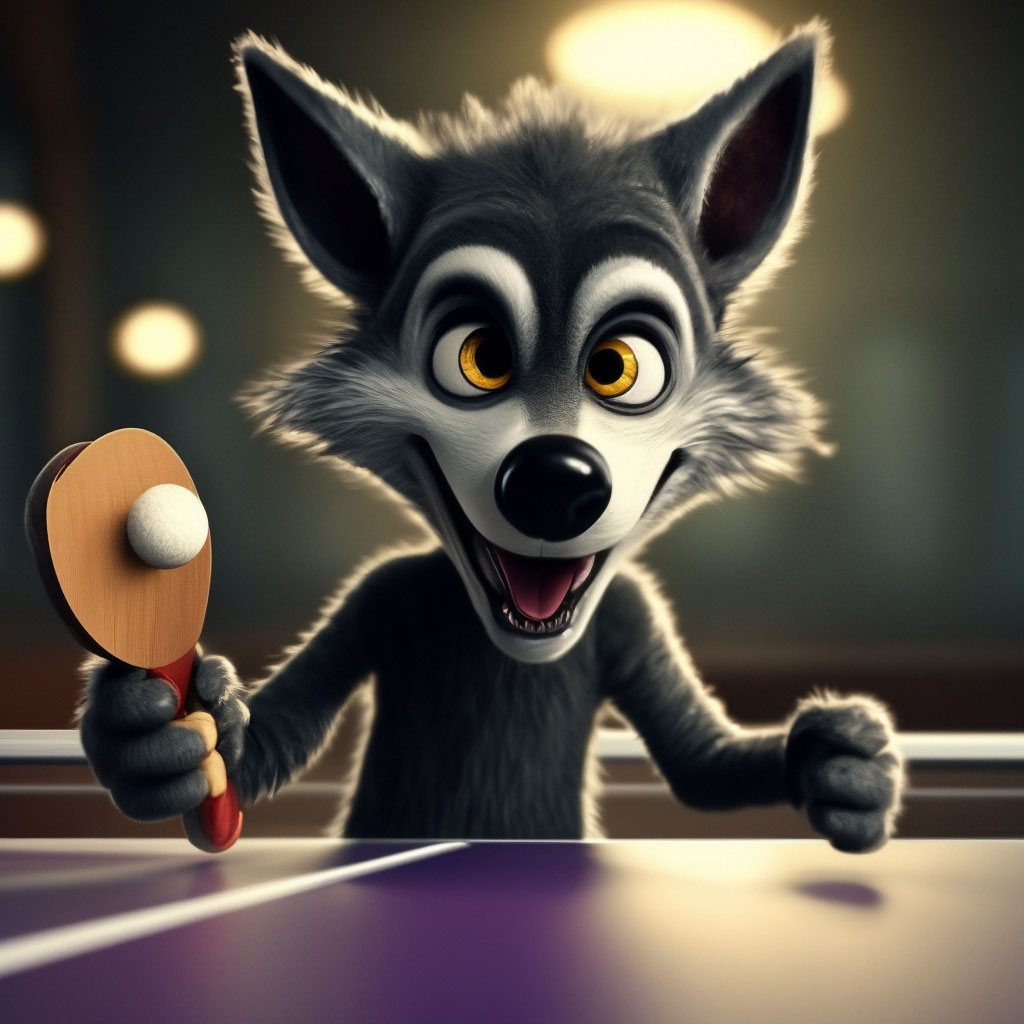 "Creep bug-eyed wolf playing ping Pong, cartoon" — image created in ...