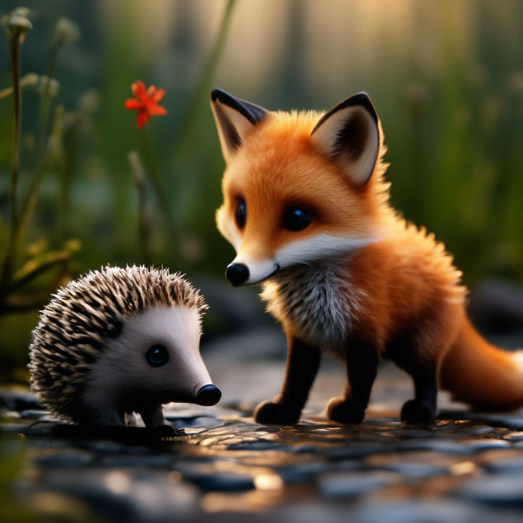 "A fox cub meets a hedgehog and asks for the way home, cartoonishly ...