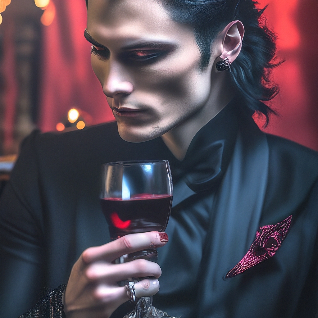 "Vampire guy gothic drinking red wine, beautiful in detail, high ...