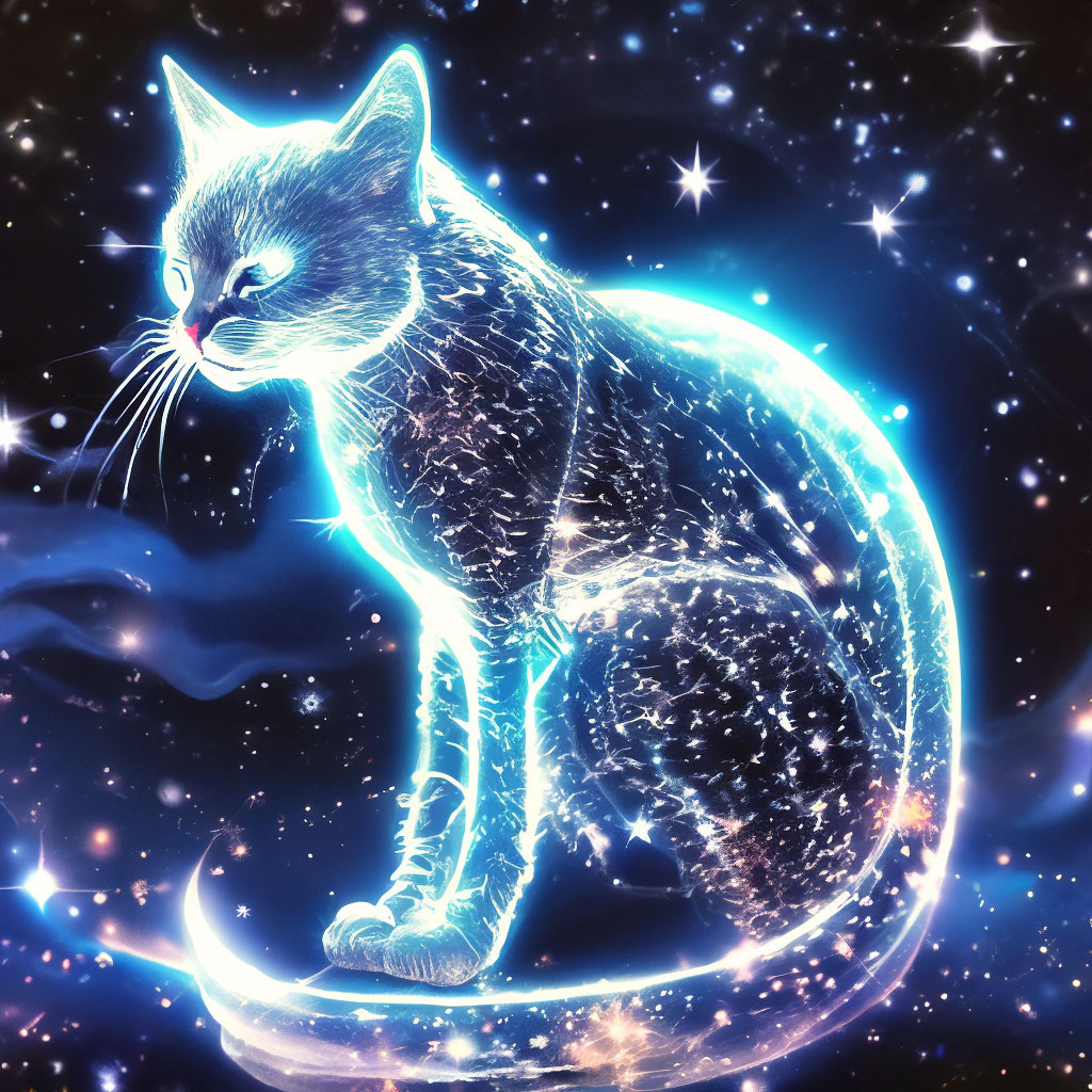 "Luminescent silhouette of a transparent powerful strong cat against ...