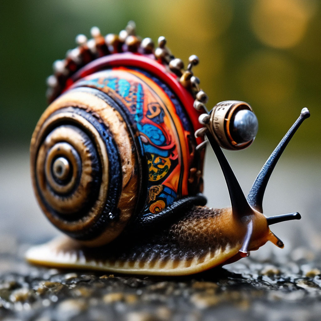"Cool snail with tattoos and piercings" — image created in Shedevrum