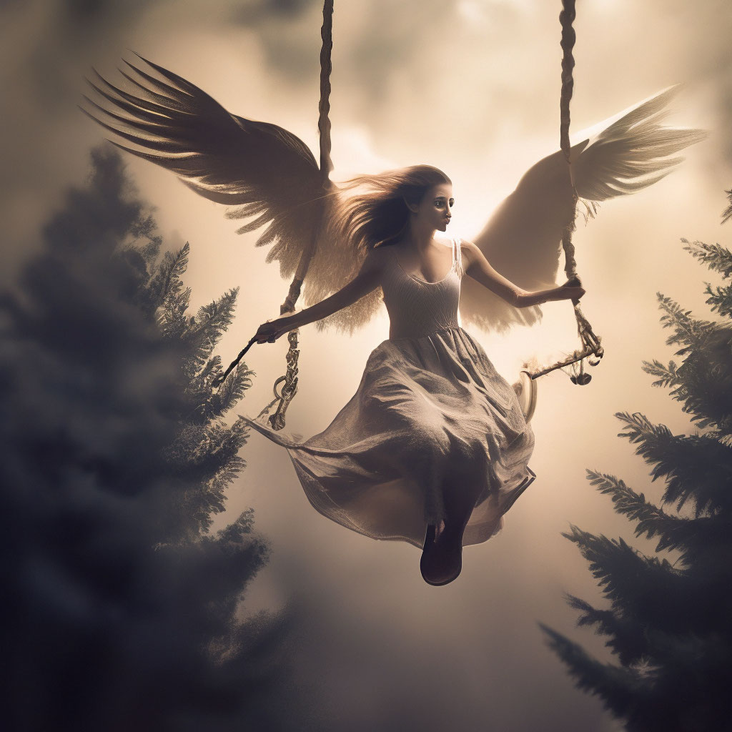 "Soaring above the spruce, Not knowing the obstacles, Winged swing ...