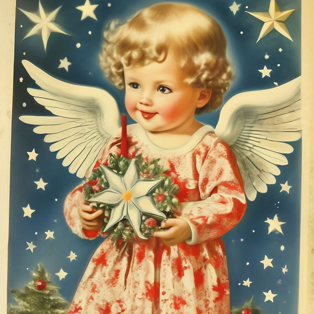 "Merry Christmas! vintage Christmas card holly Christmas star angel ...
