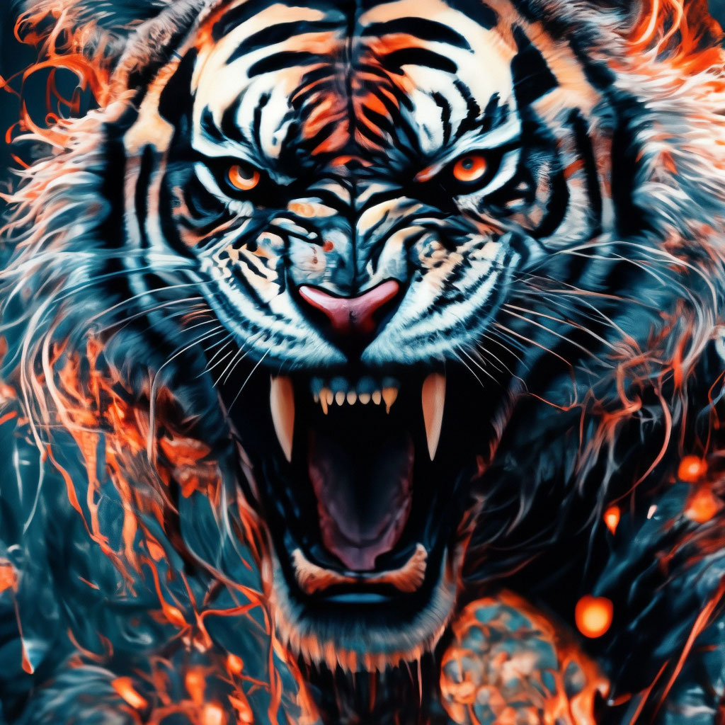 "Symbiosis of a zombie tiger high detail 🔥" — image created in Shedevrum