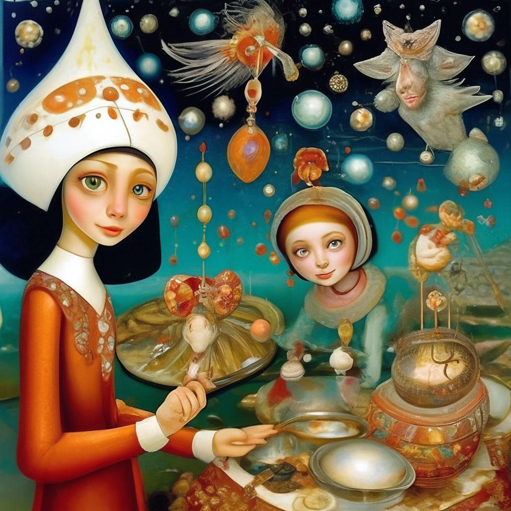 "Visiting the mad Greta Brueghel,with vytrebenki and konopushki,Gzhel ...