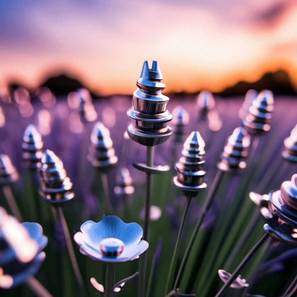 "Metal lavender field,metal flowers,minimalism,high detail and clarity ...