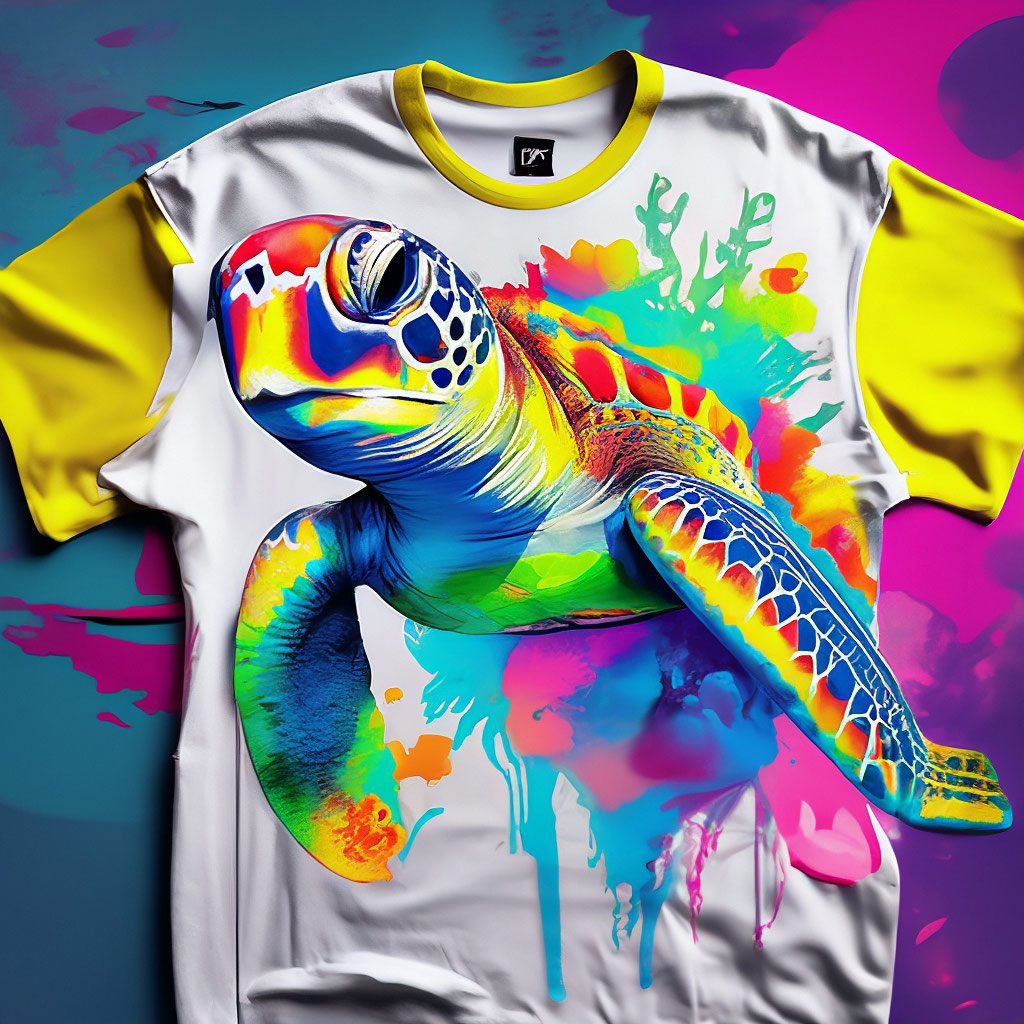 "Sea turtle, neon colors, t-shirt design, Memphis design style, digital ...