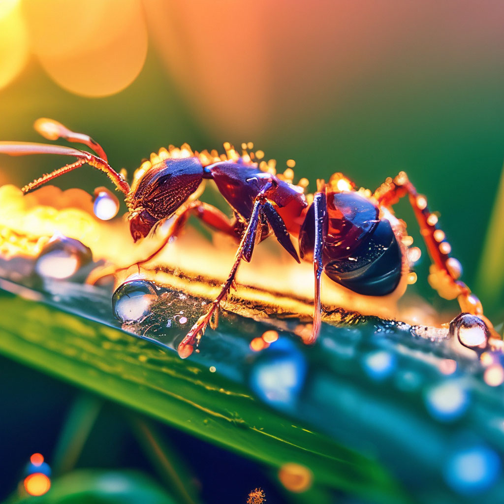 "Ant crawling on a blade of grass, dew, macro, aesthetic, beautiful ...